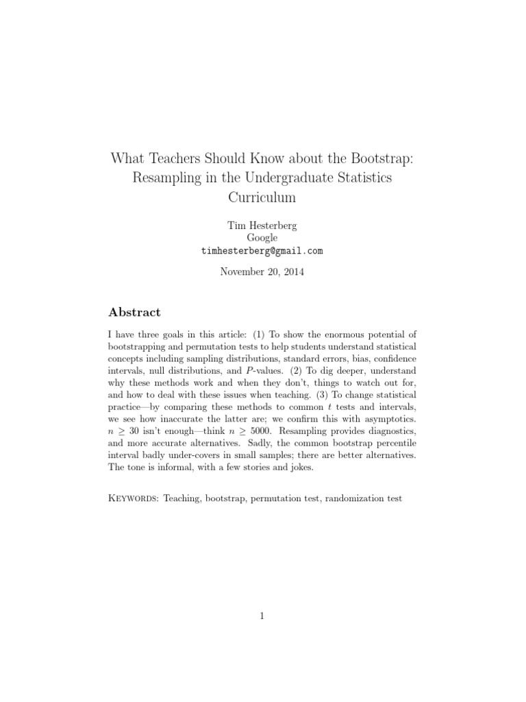 Bootstrap - Resampling in the Undergraduate Statistics Curriculum - Cornell | PDF ...