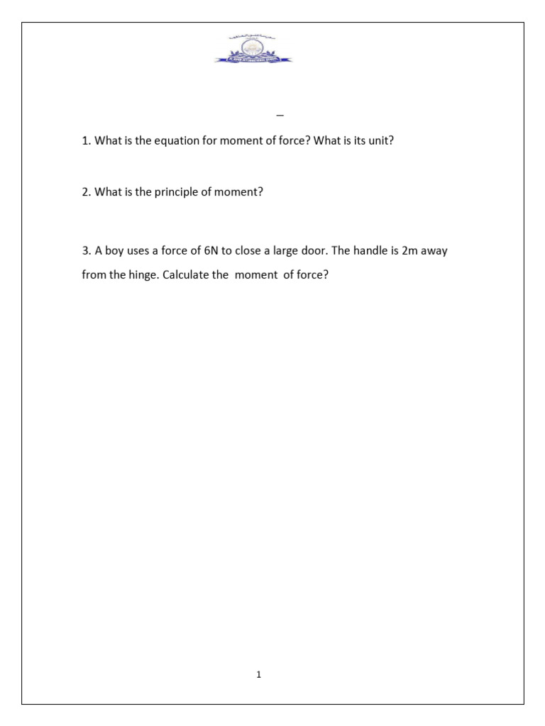 Moment Worksheet | PDF