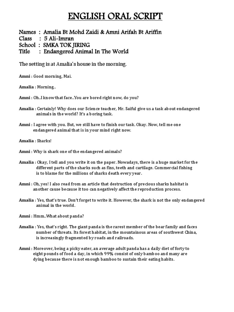 English Oral Script | Tiger | Sharks
