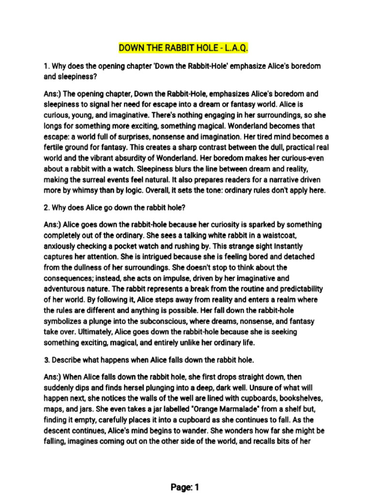 Alice's Journey in Wonderland Explained | PDF | Thought | Alice (Alice ...