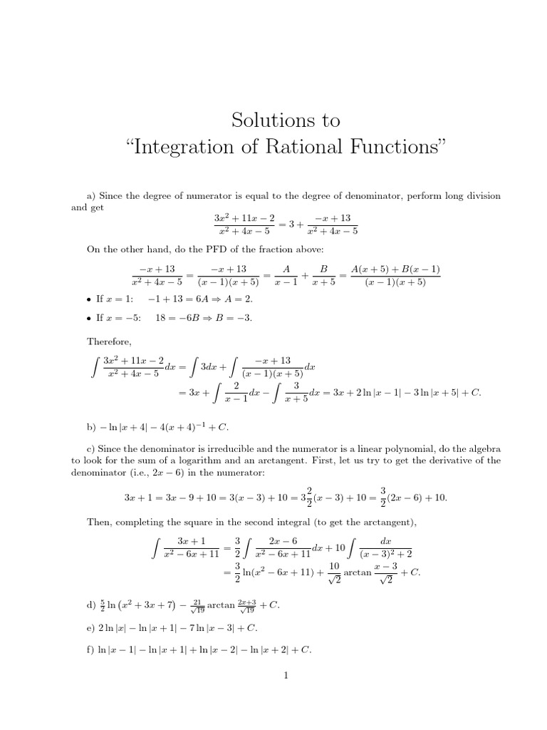 Integration Techniques for Rational Functions | PDF | Mathematics ...