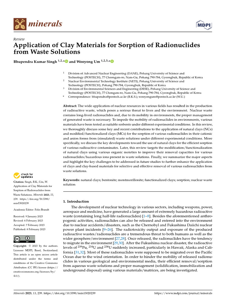 2023-Application of Clay Materials for Sorption of Radionuclides | PDF ...