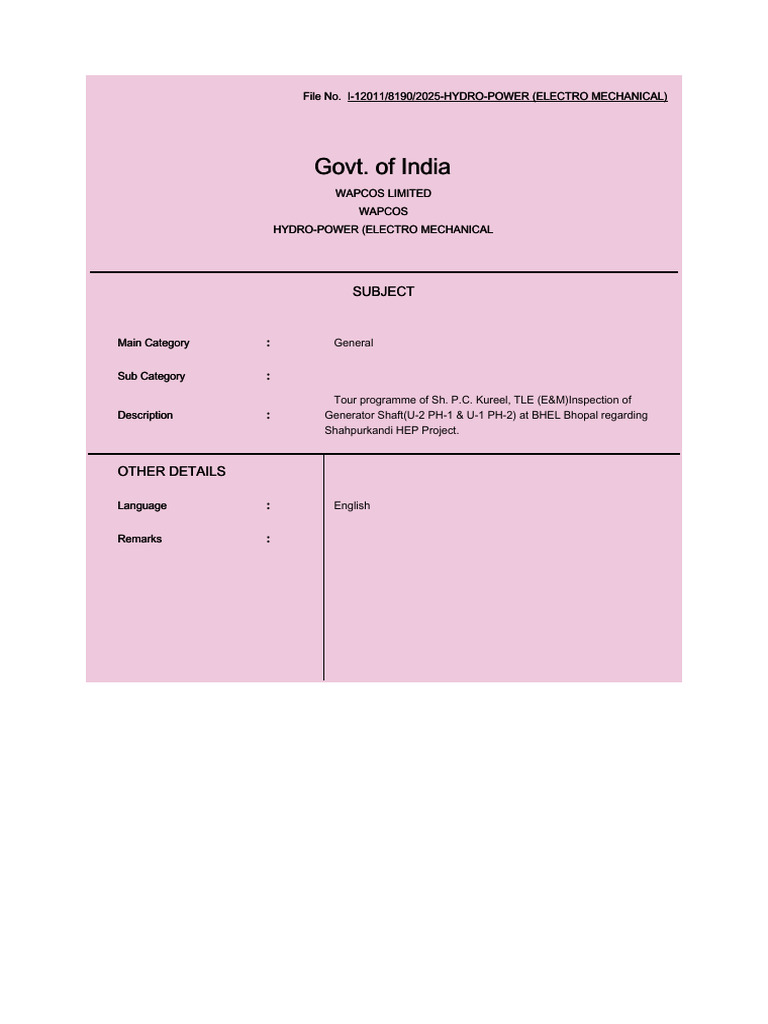 Shahpurkandi HEP Generator Inspection Report | PDF | Business Documents