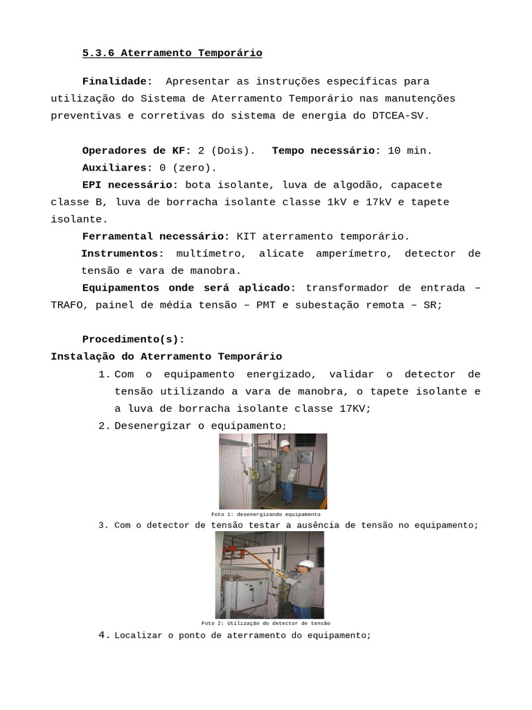 Instruções para Aterramento Temporário | PDF | Energia elétrica ...