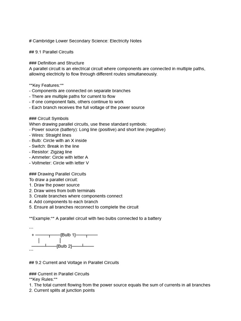 # Cambridge Lower Secondary Science_ Electricity Notes | PDF | Series ...