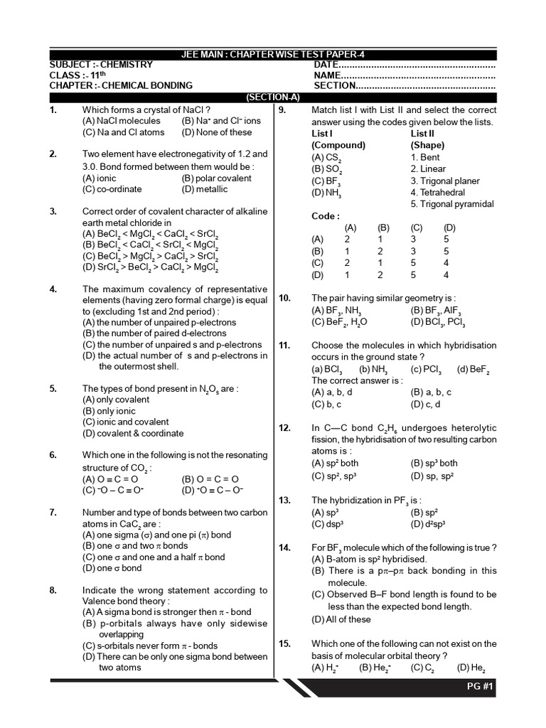 Chemical Bonding Quiz Questions | PDF | Chemical Bond | Ion