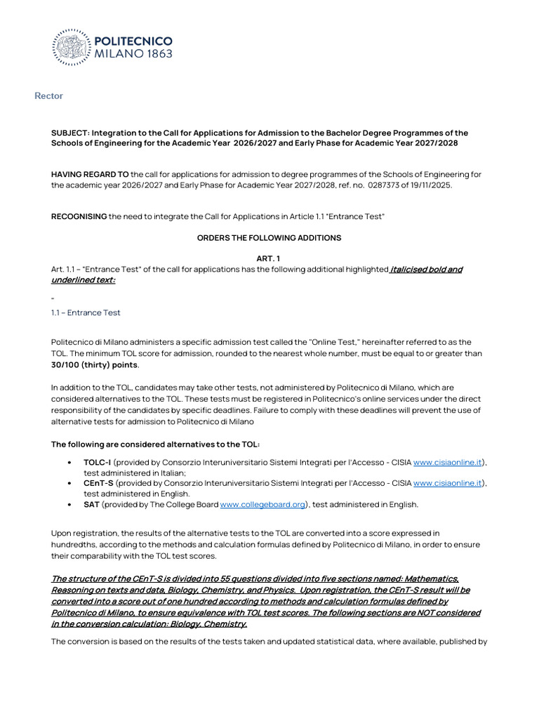 Integration Engineering BSc Call for Admission 2026-2027 | PDF | Statistics
