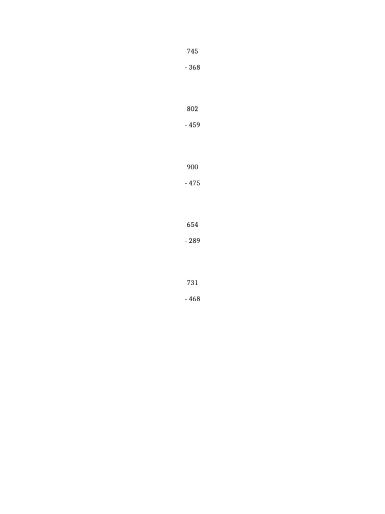 Class 5 Subtraction Carry Questions | PDF