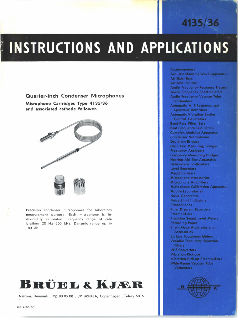 B&K 4135-36 Instruction Manual | PDF | Microphone | Amplifier
