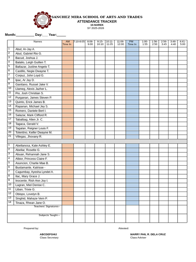 Students Teachers Attendance Tracker (2) | PDF