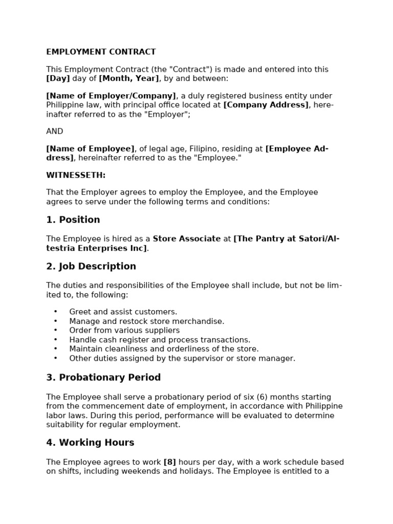Philippine Employment Contract Template | PDF | Employment | Salary