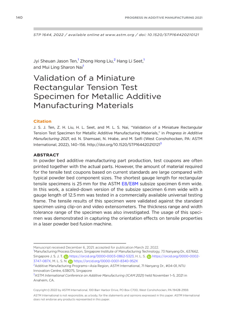 Miniature Tension Test for Additive Metals | PDF | Ultimate Tensile ...
