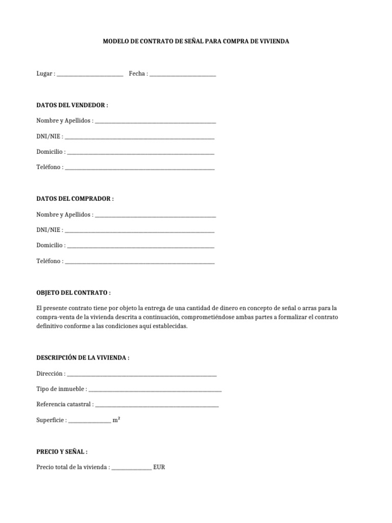 Contrato de Señal para Compra de Vivienda | PDF | Pago inicial