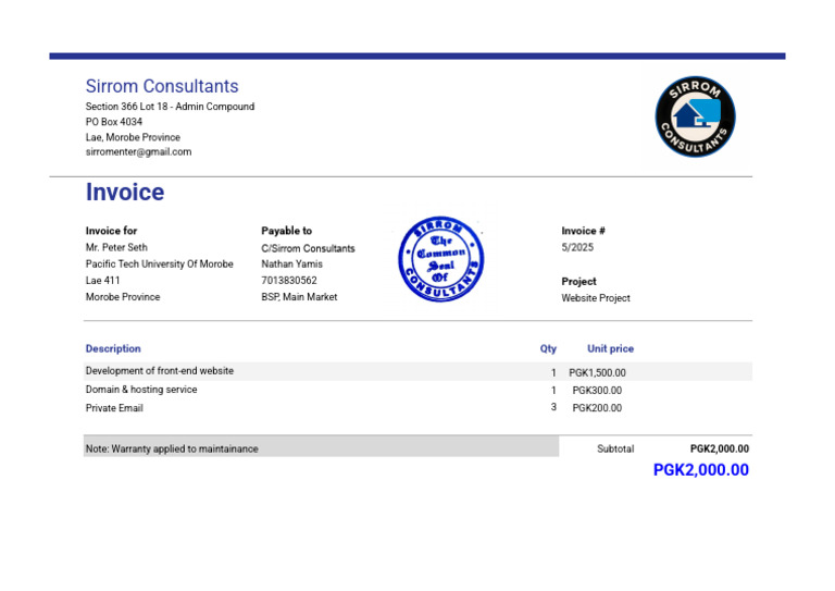 Invoice for Website Development Services | PDF