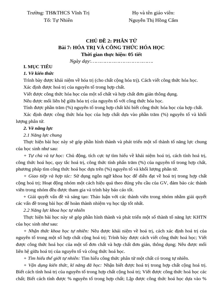 Bai 7 Hoa Tri Va Cong Thuc Hoa Hoc | PDF