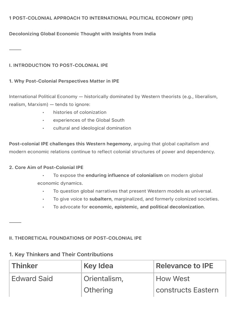 Post-Colonial IPE: India's Economic Legacy | PDF | Postcolonialism ...