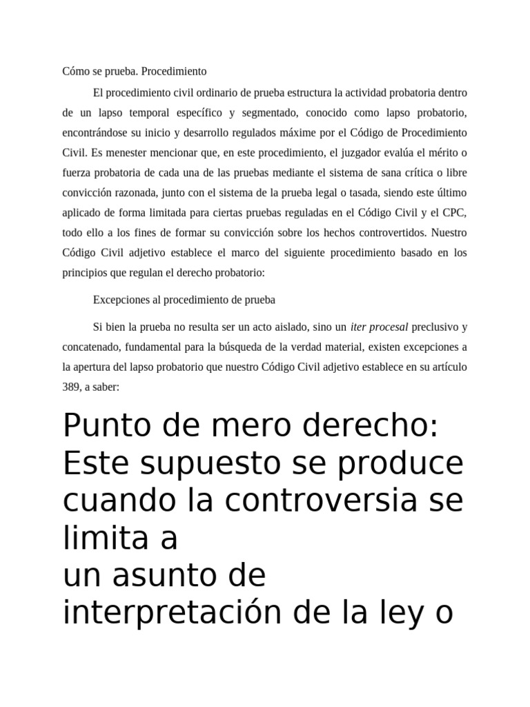 Como se prueba. Procedimiento derecho probatorio | PDF | Procedimiento ...