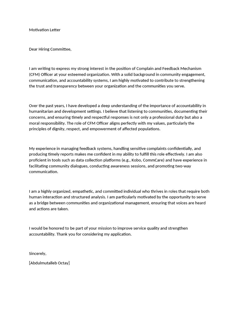 CFM Officer Motivation Letter | PDF