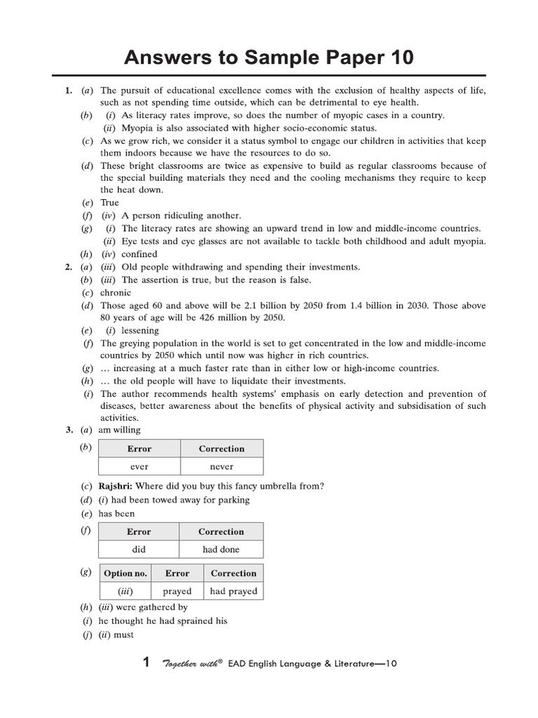 Cbse Cl10 Ead English LLR 2026 Edition Ans To SP 10 | PDF