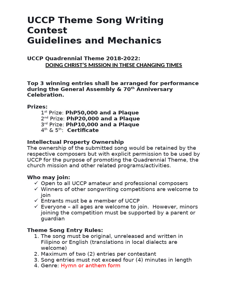 UCCP Theme Song Writing Contest Mechanics-1 | PDF