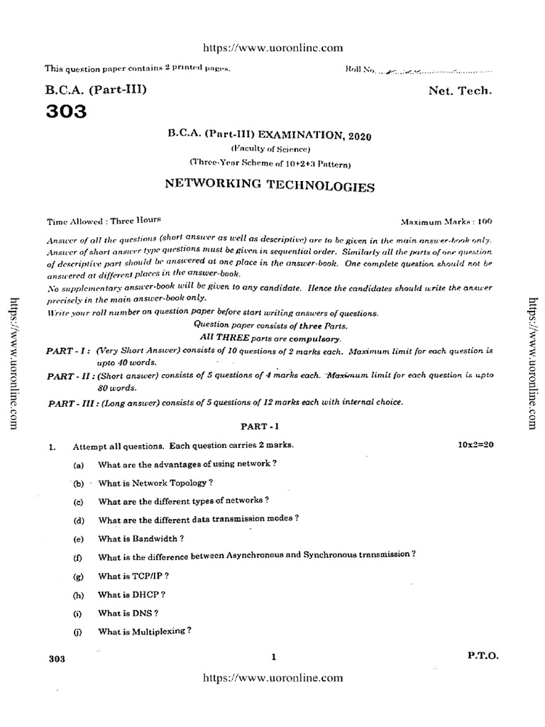 Bca Part 3 Networking Technologies 303 2020 | PDF