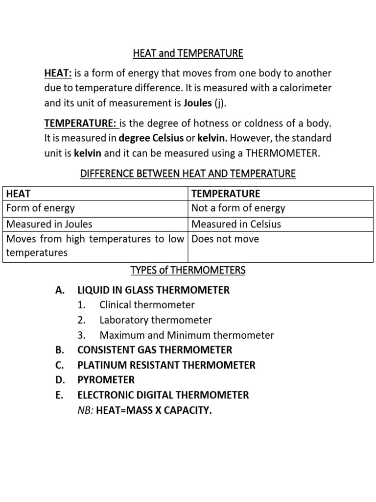Heat vs. Temperature Explained | PDF | Thermometer | Temperature