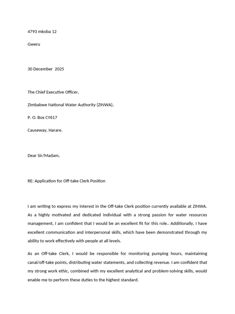 Application for Off-take Clerk Position | PDF
