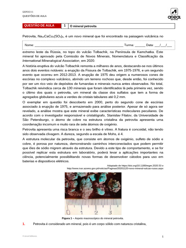 ae_gf11_qa_1 | PDF | Minerais | Química Inorgânica
