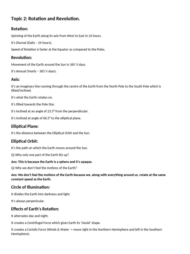 Earth's Rotation and Revolution Explained | PDF | Orbital Inclination ...