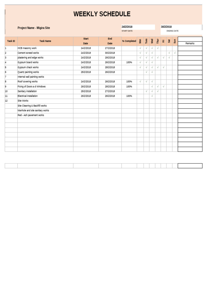 Weekly Construction Schedule | PDF | Architectural Design | Architecture