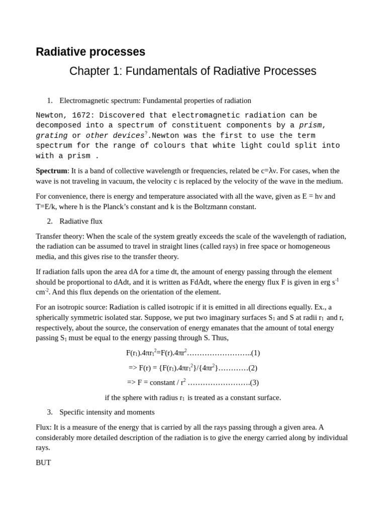 Fundamentals of Radiative Processes | PDF | Electromagnetic Radiation ...