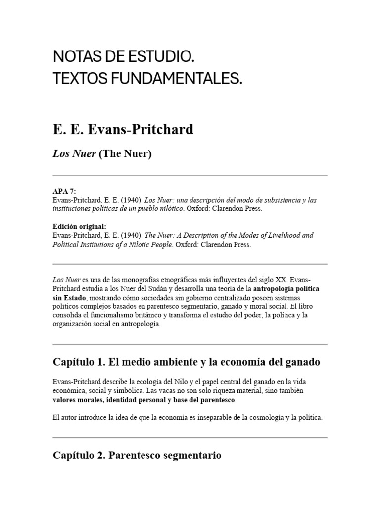 NOTAS DE ESTUDIO_Nuer | PDF | Antropología | Etnografía