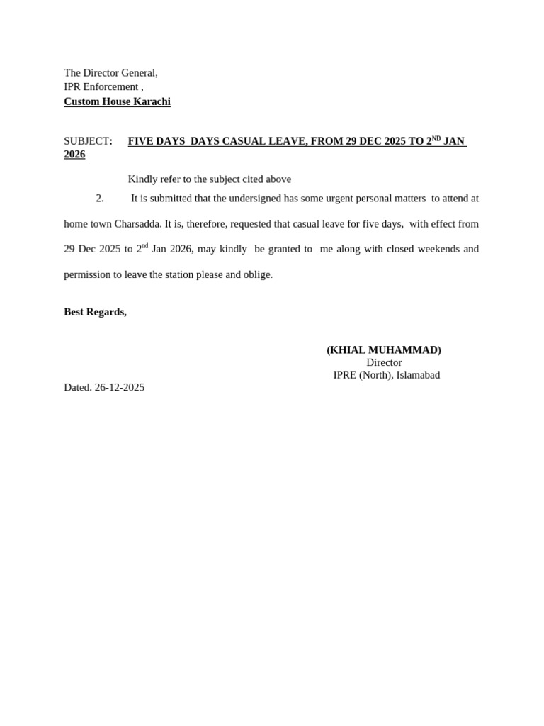 Casual Leave Request: Dec 29 - Jan 2 | PDF