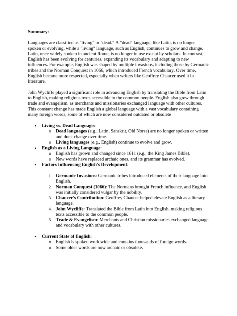 Living vs. Dead Languages Explained | PDF | English Language | Latin