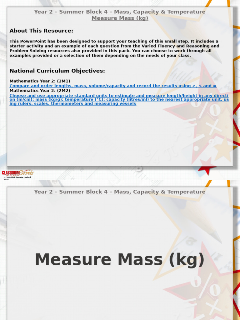 Year 2 Day 4 PPT Measure Mass Kg | PDF | Quantity