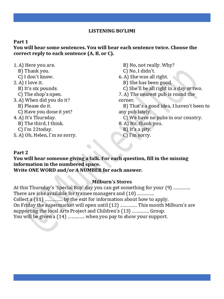 Multi-Level Listening Mock Test 3 | PDF | Porcelain