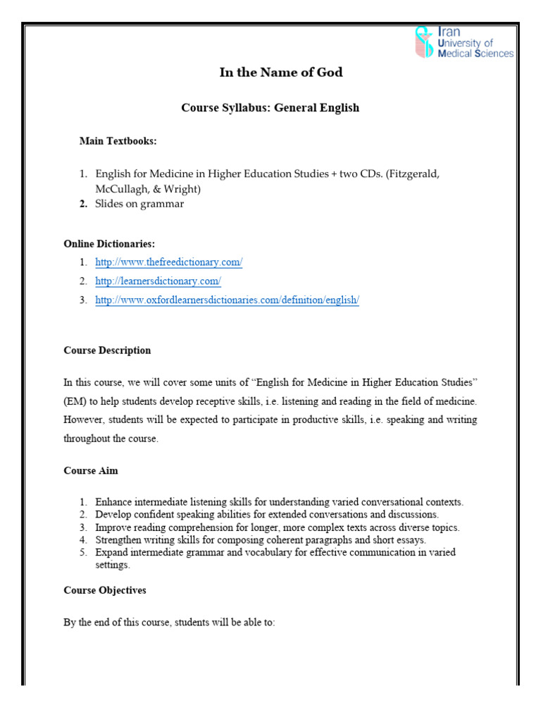 General English Course Syllabus | PDF | English Language | Sentence ...