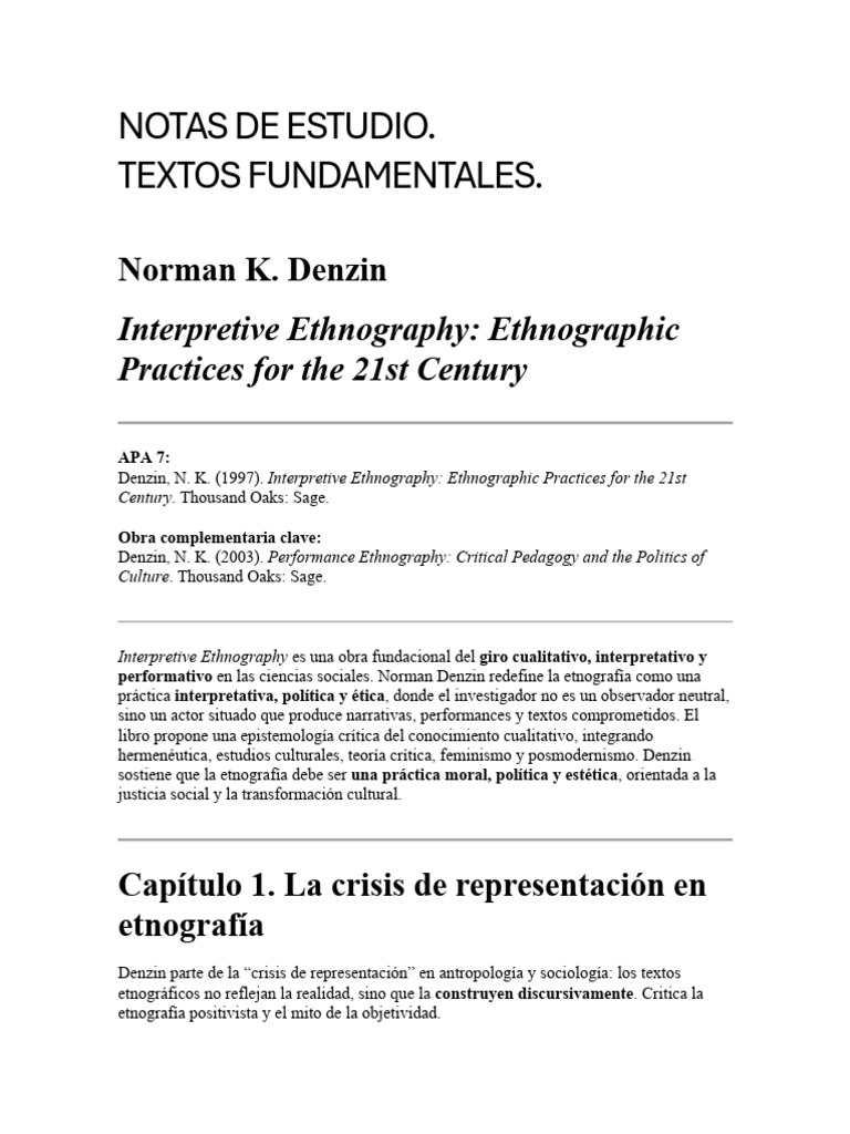 NOTAS DE ESTUDIO_Denzin | PDF | Etnografía | Reflexividad (teoría social)
