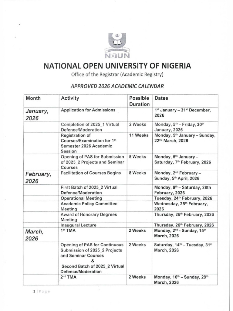 2026 Academic Calendar | PDF