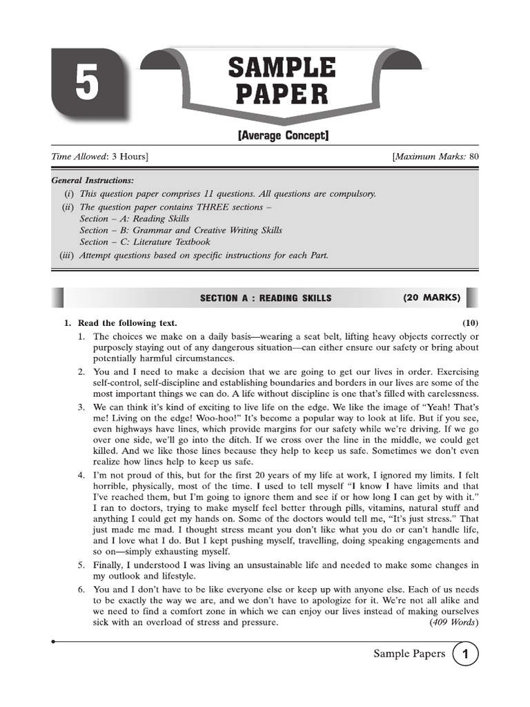 Cbse Cl10 Ead English LLR 2026 Edition Average Paper 5 | PDF