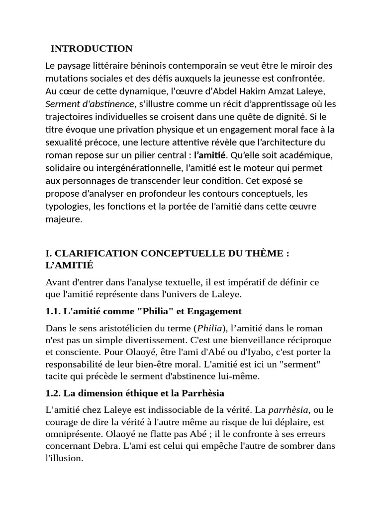 Amitié et Résilience dans Laleye | PDF