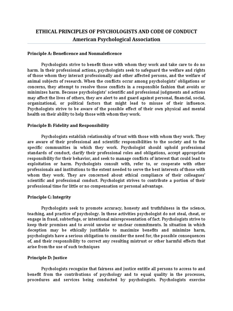 Ethical Principles of Psychologists and Code of Conduct American ...