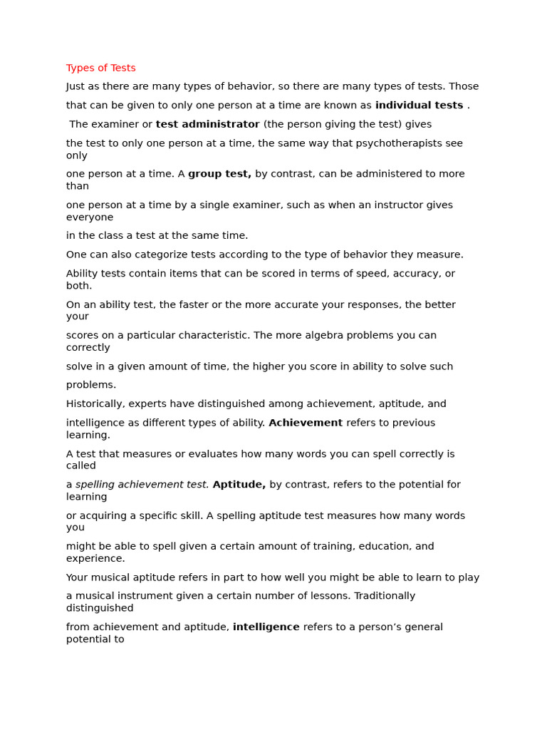 Types of Psychological Tests Explained | PDF | Intelligence ...