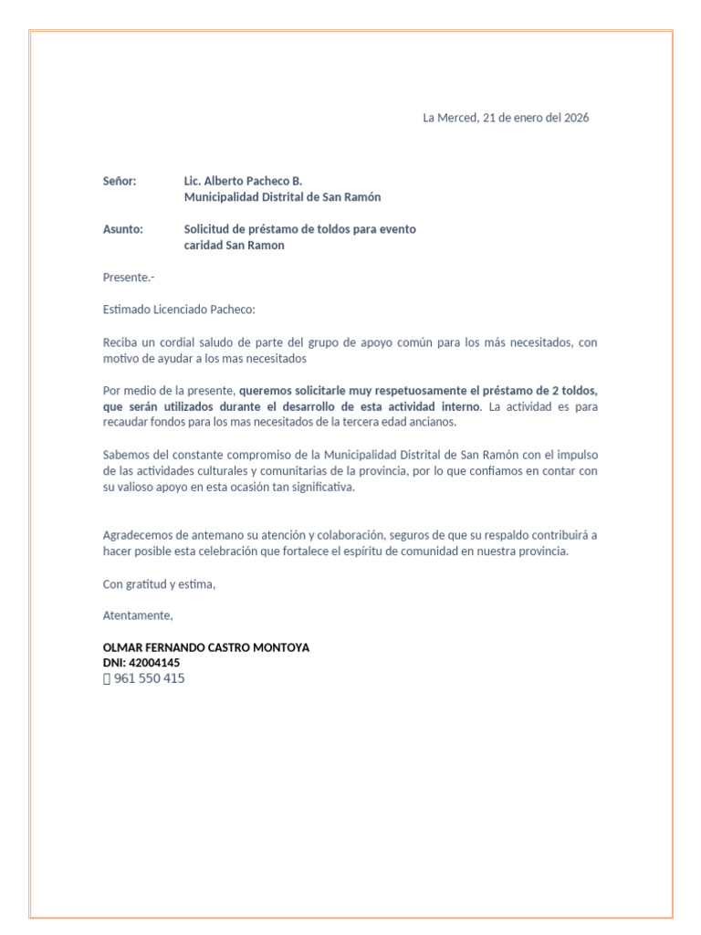 CARTA_Municipalidad Distrital de San Ramón | PDF