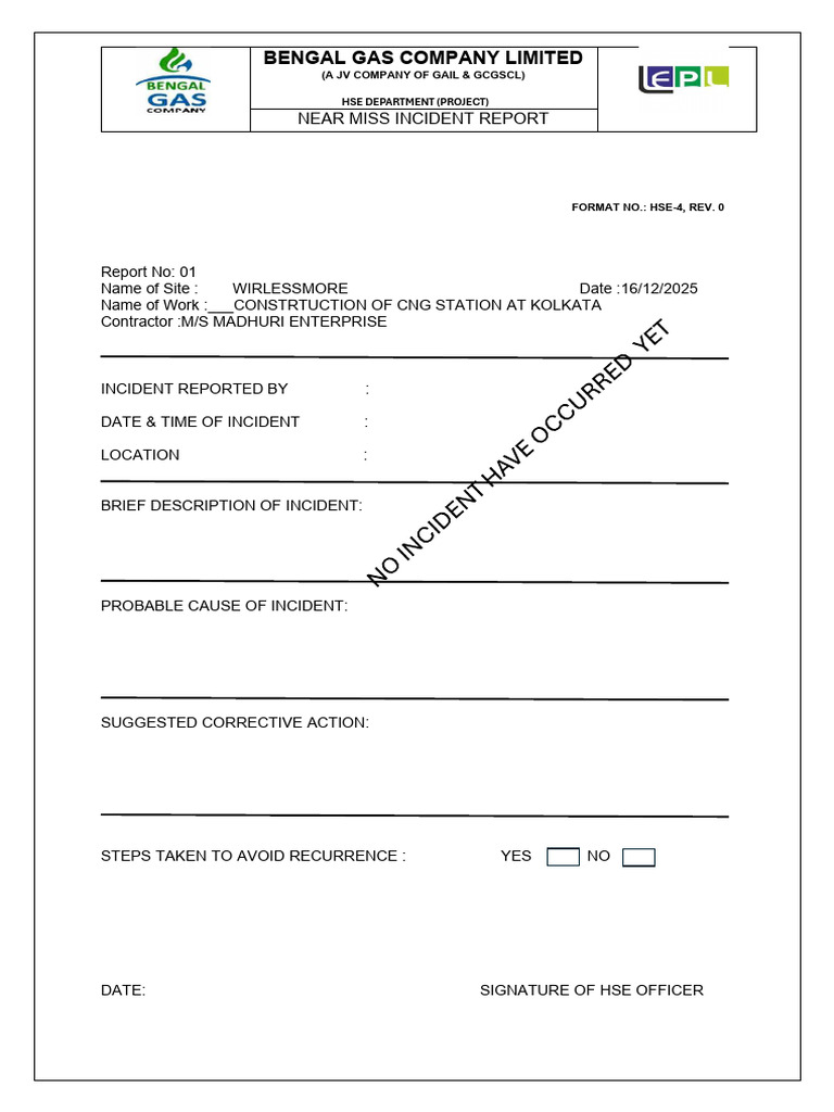 Near Miss Incident Report - CNG Station | PDF