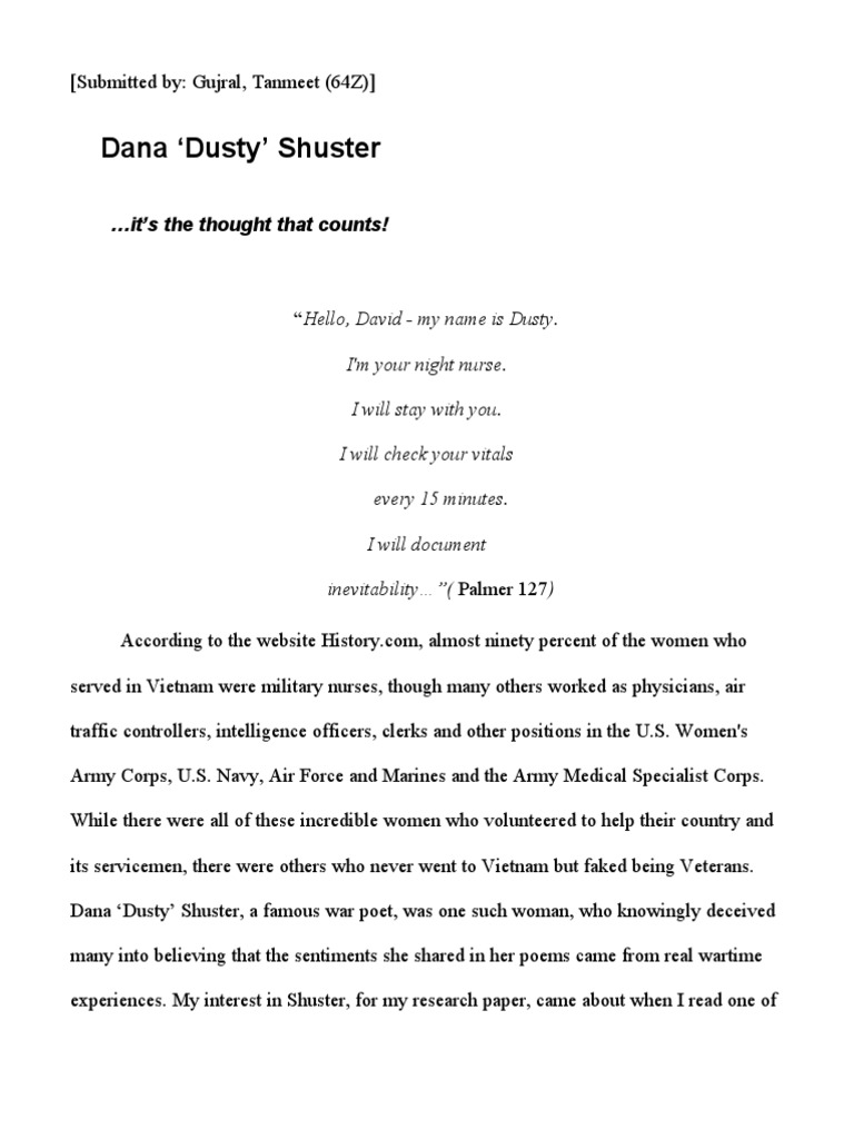 Research Paper - Dana Dusty' Shuster | PDF | Vietnam War | Veteran