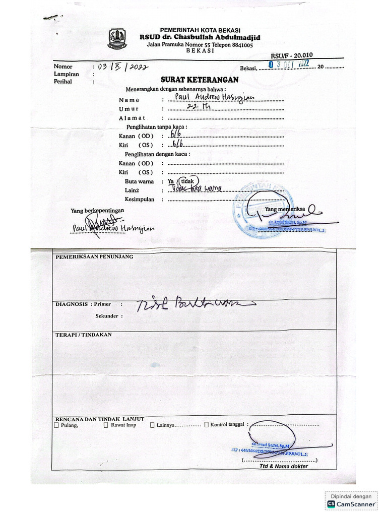 Surat Keterangan Check Mata | PDF