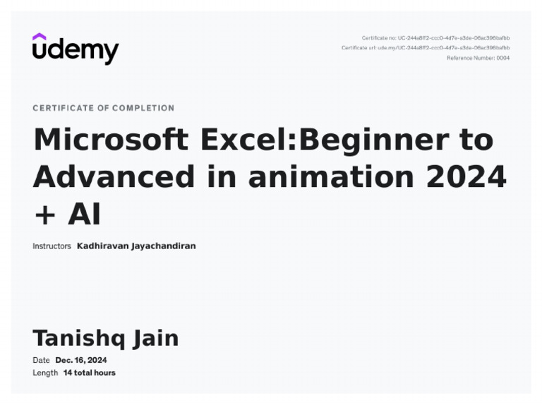 Microsoft Excel Certificate | PDF
