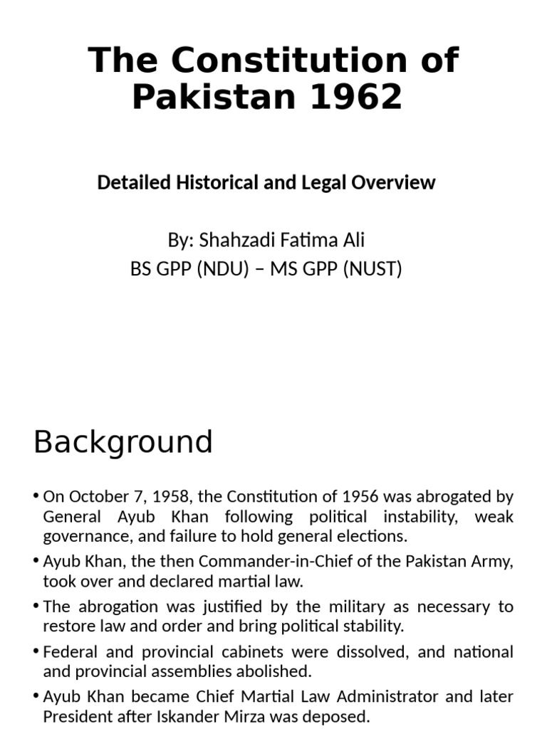 Overview of Pakistan's 1962 Constitution | PDF | Public Law | Political ...