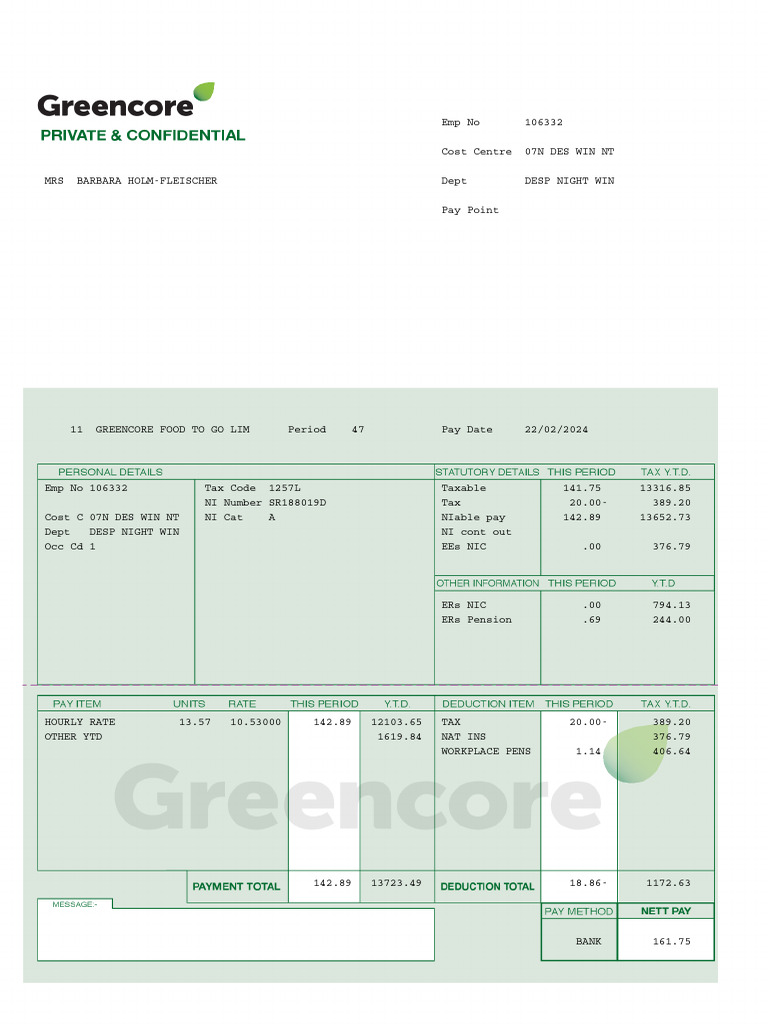 Employee Pay Summary for Barbara Holm-Fleischer | PDF